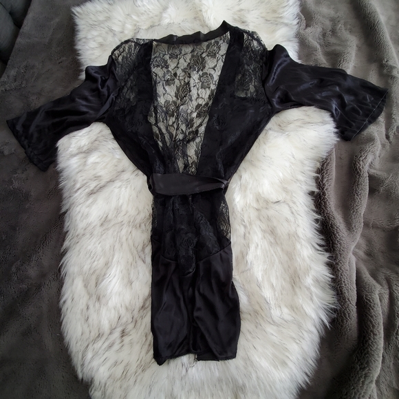 Intimates & Sleepwear | Black Sheer Intimate Robe 34 Sleeves Rose Small ...